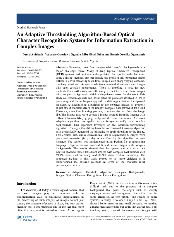 (PDF) Adaptive OCR for Complex Backgrounds