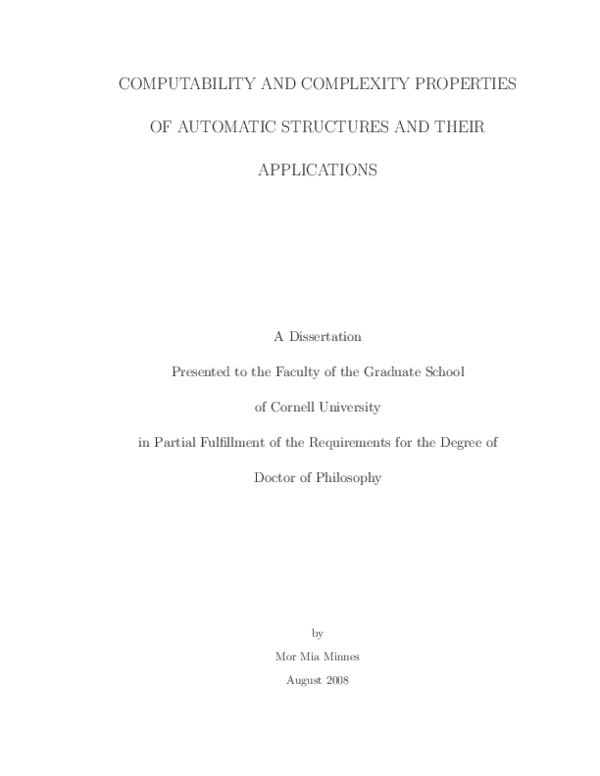 Pdf Computability And Complexity Properties Of Automatic Structures And Their Applications