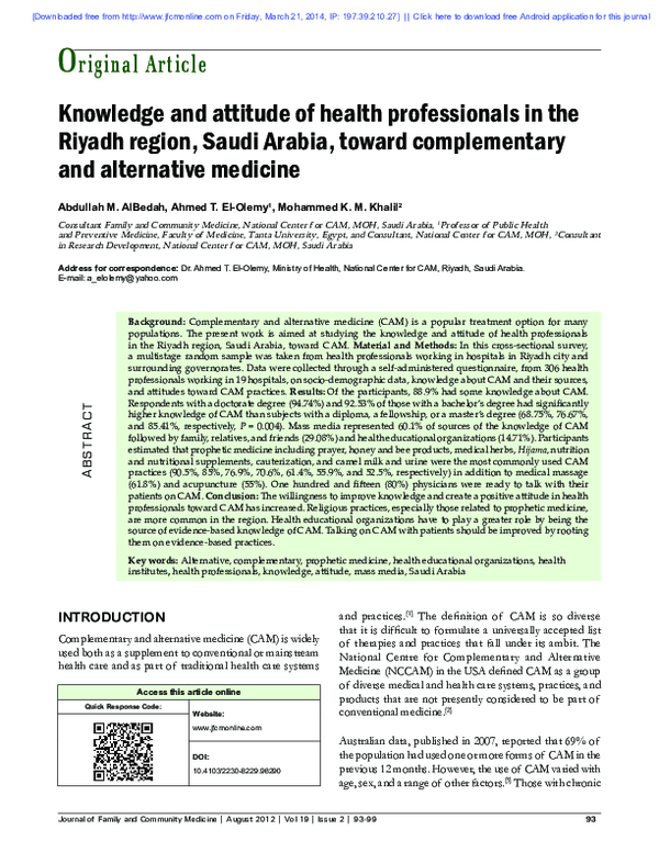 (PDF) Knowledge and attitude of health professionals in the Riyadh region, Saudi Arabia, toward ...