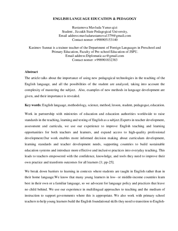 (PDF) ENGLISH LANGUAGE EDUCATION & PEDAGOGY