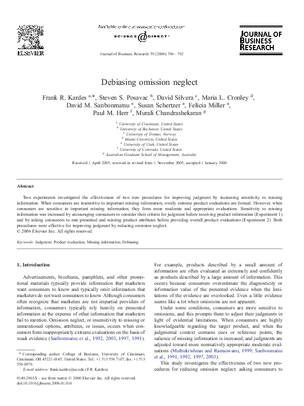 (PDF) Debiasing omission neglect