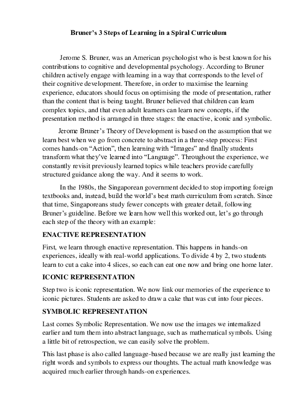 (PDF) Bruner's 3 Steps of Learning in a Spiral Curriculum