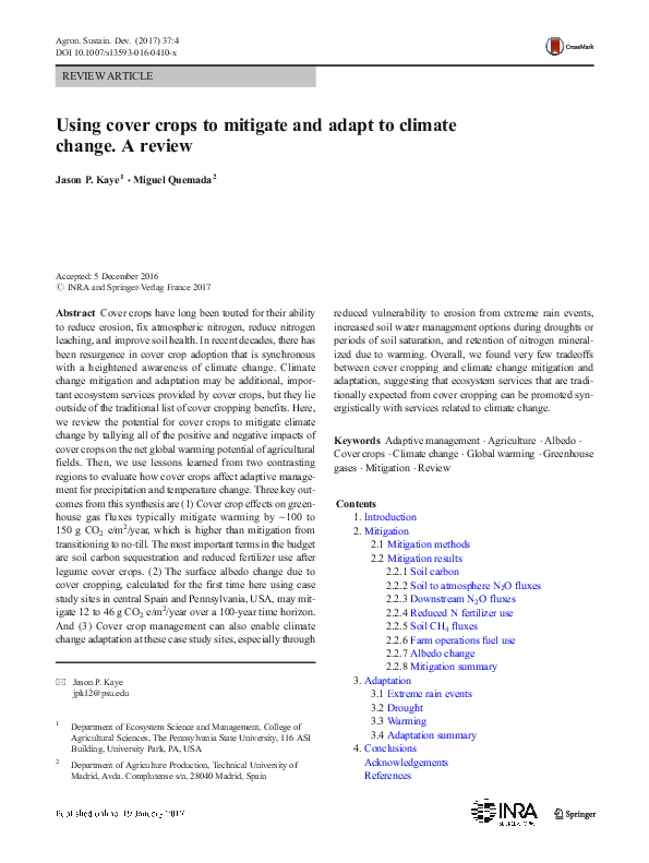 (PDF) Using cover crops to mitigate and adapt to climate change. A review