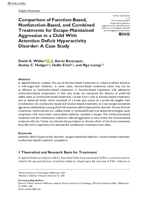 (PDF) Comparison of Function-Based, Nonfunction-Based, and Combined Treatments for Escape ...