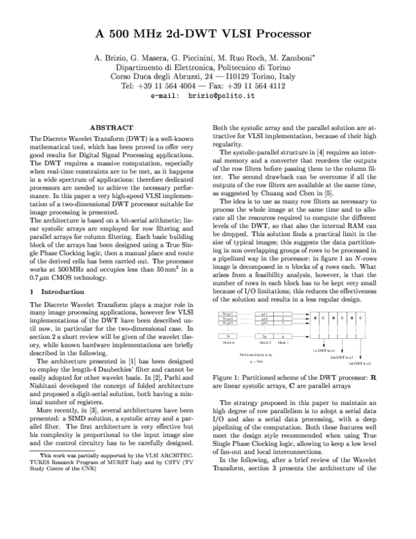 (PDF) A 500 Mhz 2D-Dwt Vlsi Processor