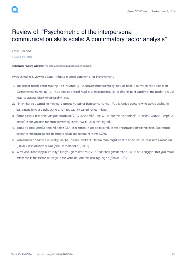 (PDF) Review of: "Psychometric of the interpersonal communication skills scale: A confirmatory ...