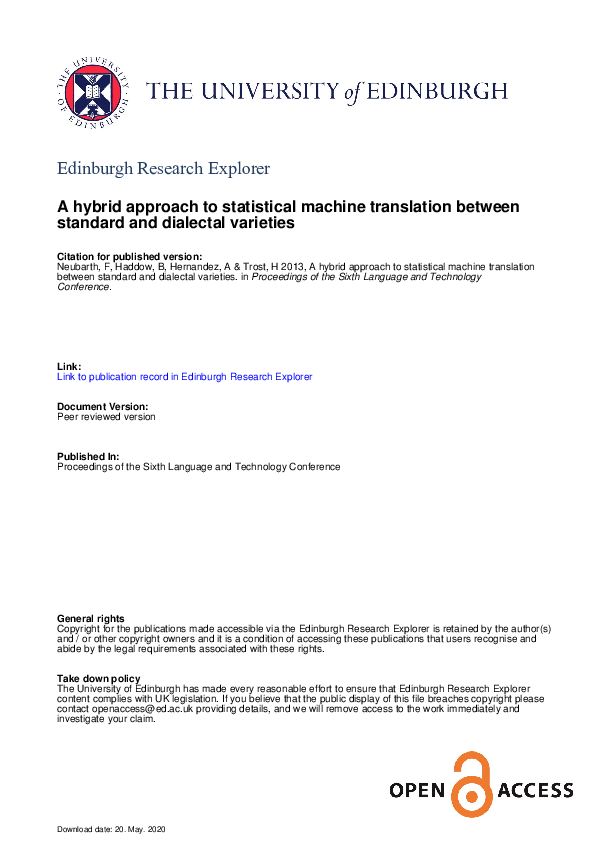 (PDF) A Hybrid Approach to Statistical Machine Translation Between ...