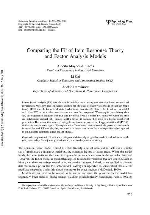(PDF) Comparing the Fit of Item Response Theory and Factor Analysis Models