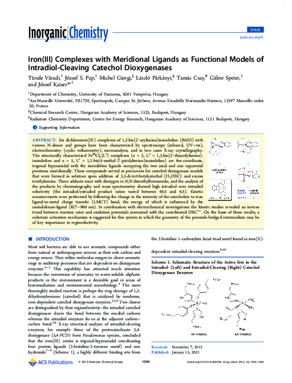 (PDF) Iron(III) Complexes with Meridional Ligands as Functional Models of Intradiol-Cleaving ...