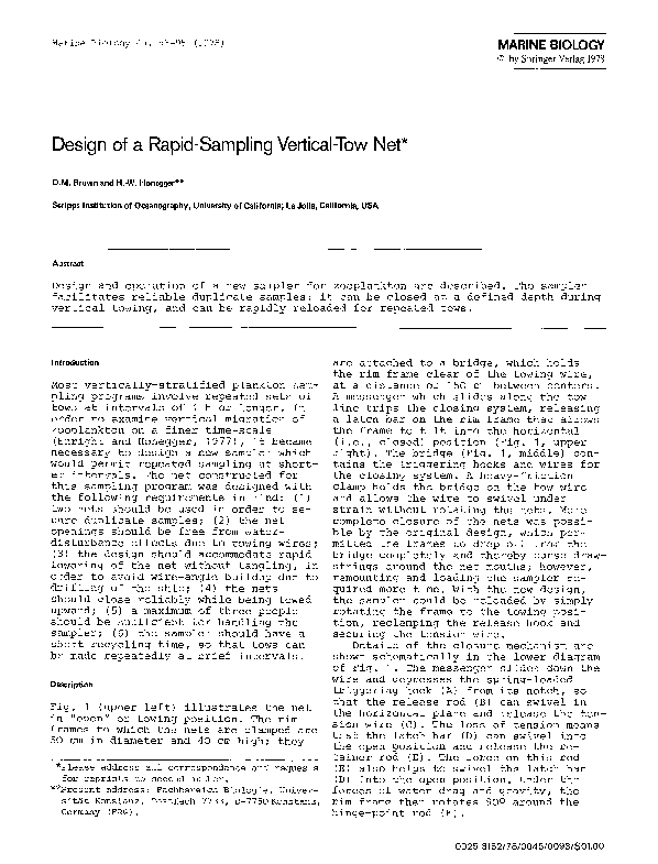 Pdf Design Of A Rapid Sampling Vertical Tow Net Hans Willi Honegger