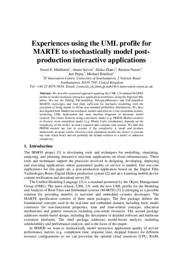 (PDF) Experiences using the UML profile for MARTE to stochastically model postproduction ...