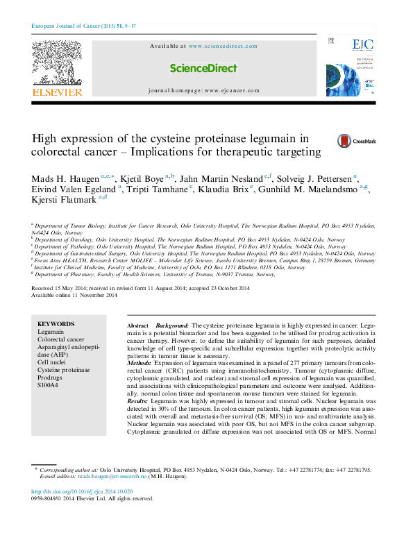 (PDF) High expression of the cysteine proteinase legumain in colorectal ...