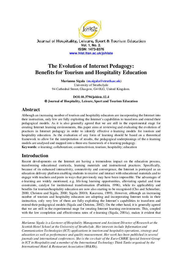 (PDF) The Evolution of Internet Pedagogy: Benefits for Tourism and ...