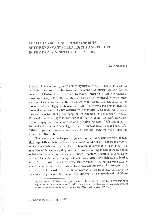 (PDF) Fostering Mutual Understanding between Savants from Egypt and ...