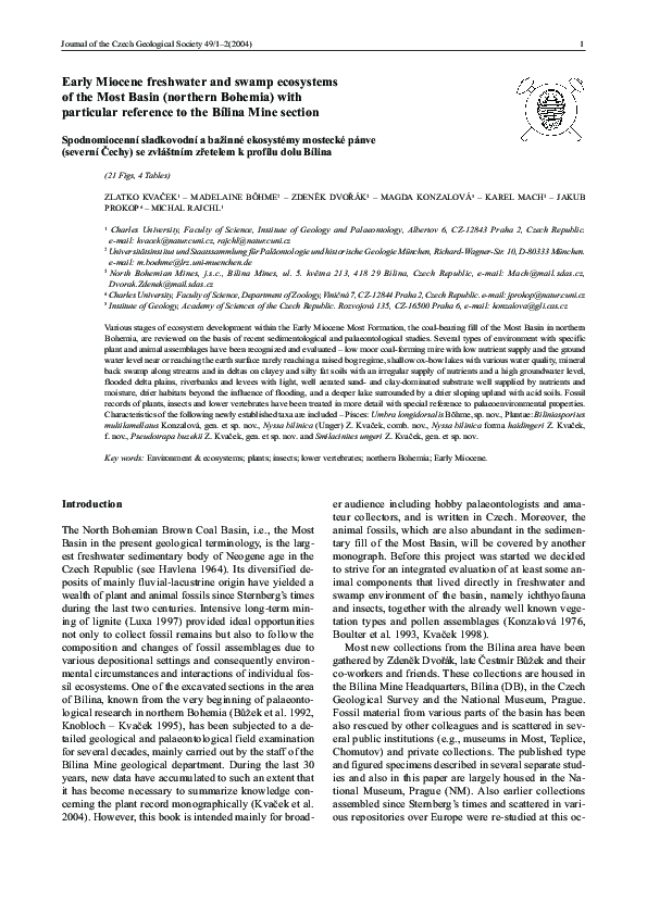 (PDF) Early Miocene freshwater and swamp ecosystems of the Most Basin ...