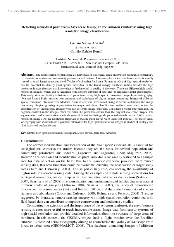 (PDF) Detecting individual palm trees (Arecaceae family) in the Amazon rainforest using high ...