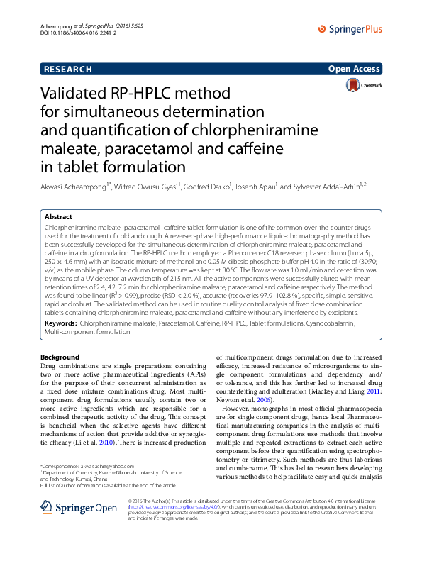 Pdf Validated Rp Hplc Method For Simultaneous Determination And Quantification Of