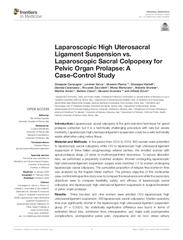 (PDF) Laparoscopic High Uterosacral Ligament Suspension vs ...