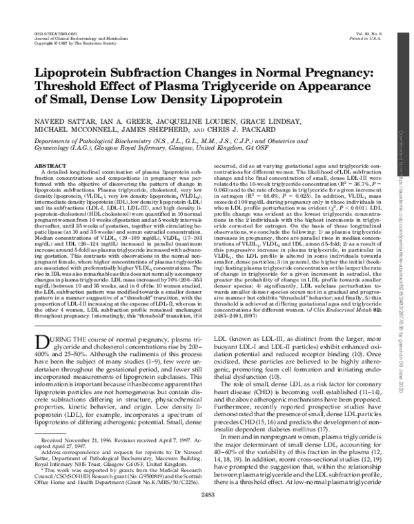 (PDF) Lipoprotein Subfraction Changes in Normal Pregnancy: Threshold ...