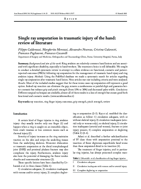 (PDF) Single ray amputation in traumatic injury of the hand: review of ...