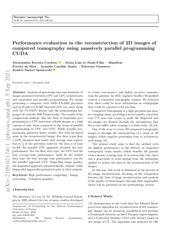 (PDF) Performance evaluation in the reconstruction of 2D images of computed tomography using ...