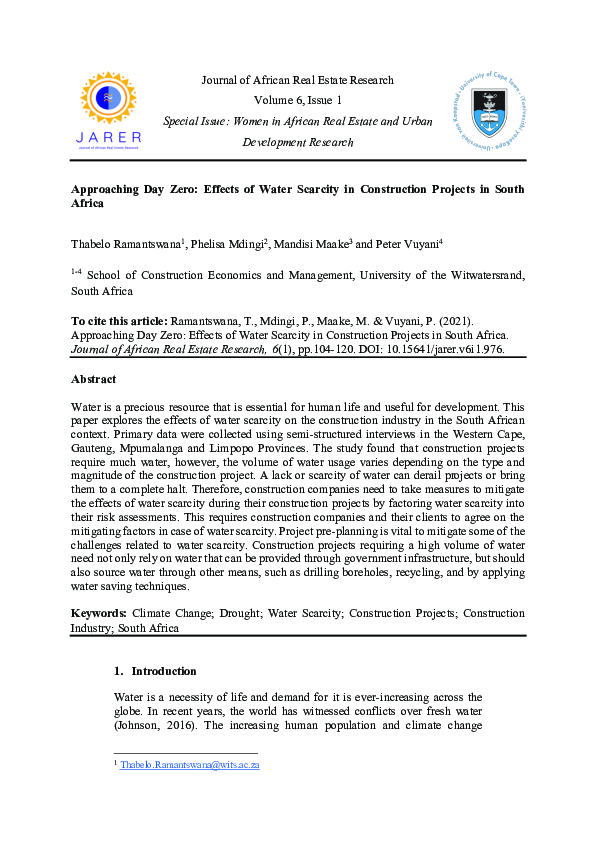(PDF) Approaching Day Zero: Effects of Water Scarcity in Construction ...