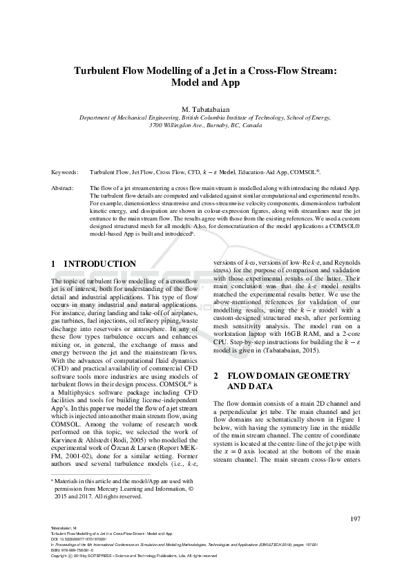 (PDF) Turbulent Flow Modelling of a Jet in a Cross-Flow Stream: Model ...