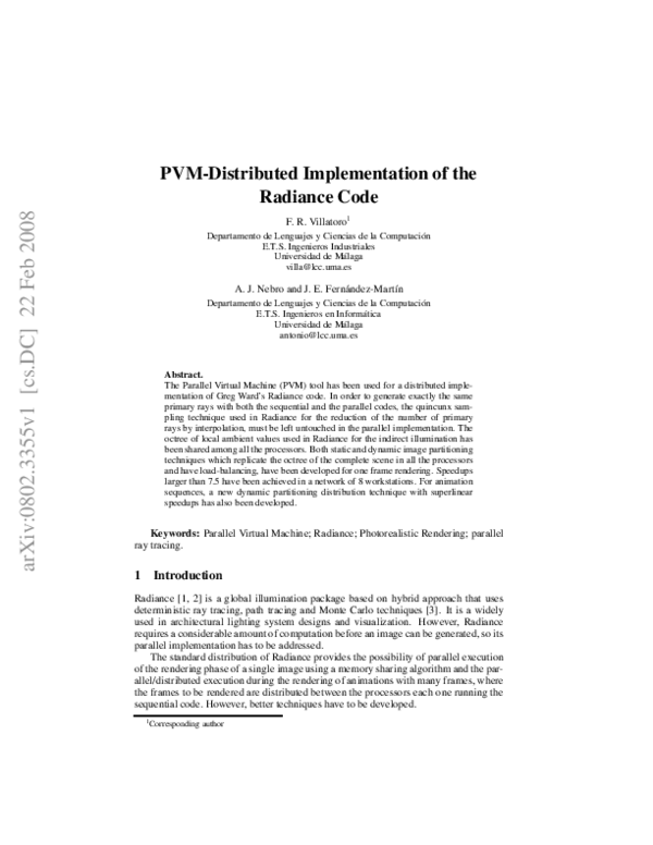 Pdf Pvm Distributed Implementation Of The Radiance Code
