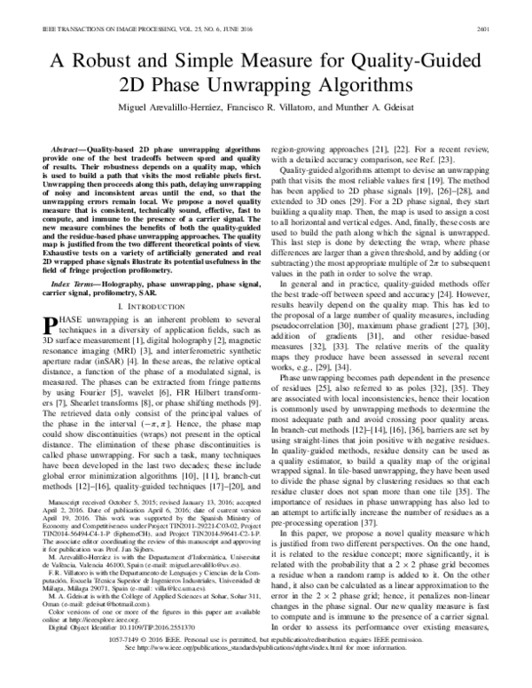(PDF) A Robust and Simple Measure for Quality-Guided 2D Phase Unwrapping Algorithms