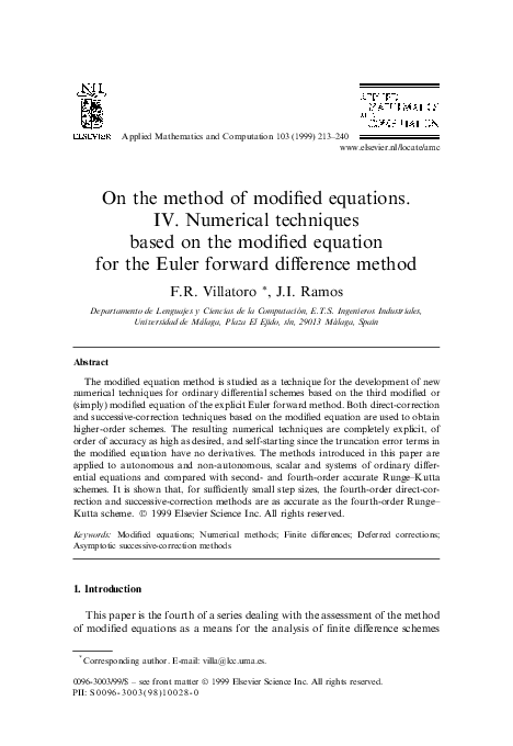 (PDF) On the method of modified equations. IV. Numerical techniques ...
