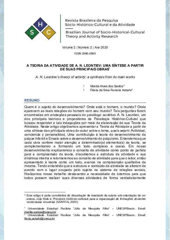 (PDF) A Teoria Da Atividade De A. N. Leontiev