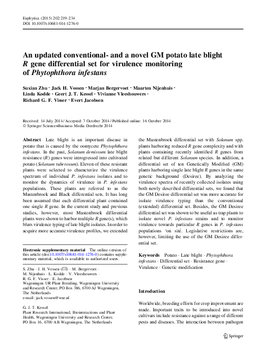 (PDF) An updated conventional- and a novel GM potato late blight R gene ...