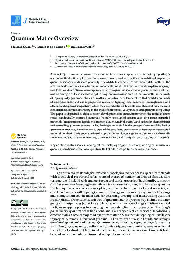 (PDF) Quantum Matter Overview