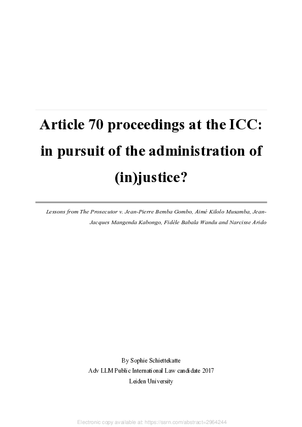 (PDF) Article 70 Proceedings at the ICC: In Pursuit of the ...