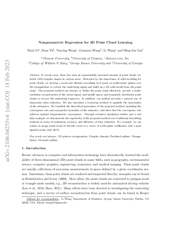(PDF) Nonparametric Regression for 3D Point Cloud Learning