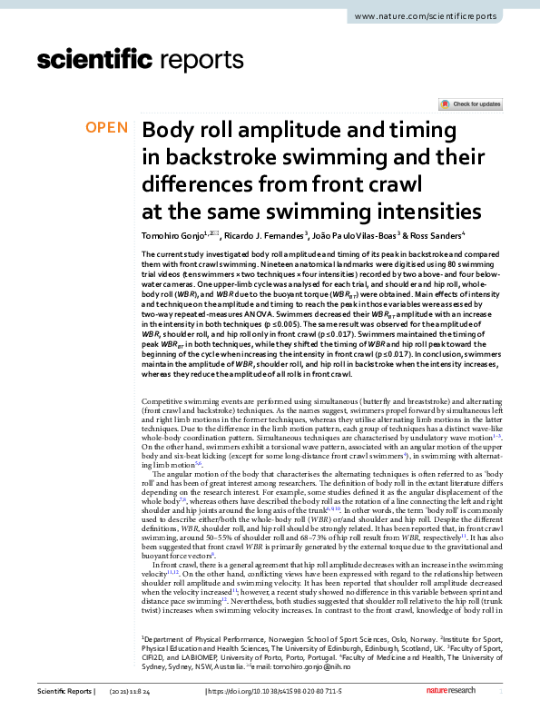 (PDF) Body roll amplitude and timing in backstroke swimming and their ...