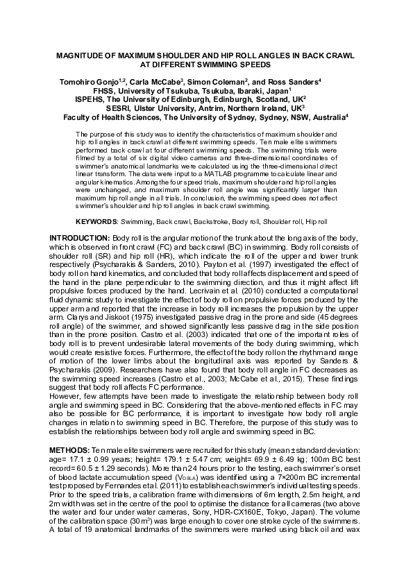 (PDF) Magnitude of Maximum Shoulder and Hip Roll Angles in Back Crawl ...