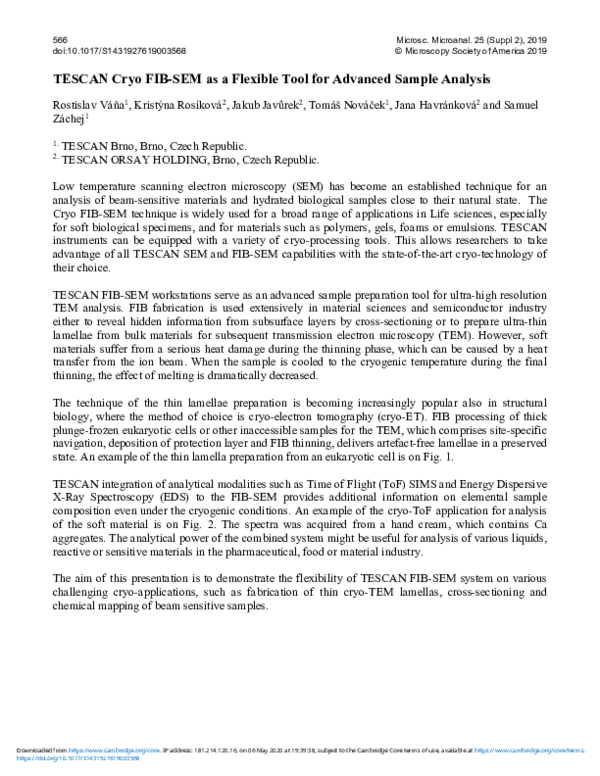 (PDF) TESCAN Cryo FIB-SEM as a Flexible Tool for Advanced Sample Analysis