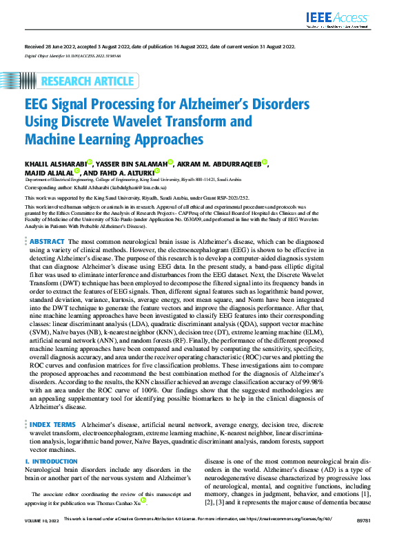 (PDF) EEG Signal Processing for Alzheimer’s Disorders Using Discrete Wavelet Transform and ...
