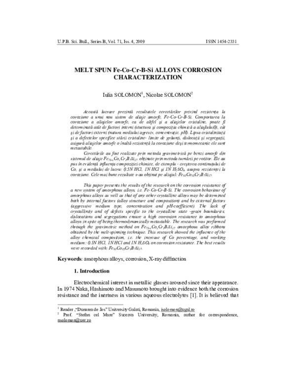 (PDF) MELT SPUN Fe-Co-Cr-B-Si ALLOYS CORROSION CHARACTERIZATION ...