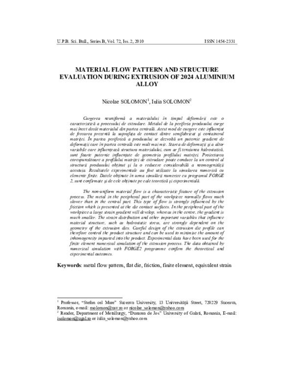 (PDF) Material Flow Pattern and Structure Evaluation During Extrusion ...