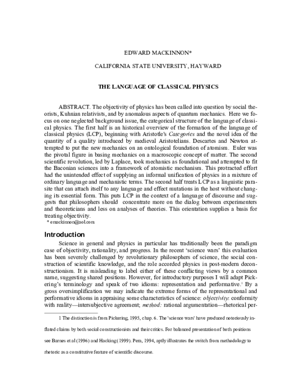 (DOC) The language of classical physics | Edward MacKinnon - Academia.edu