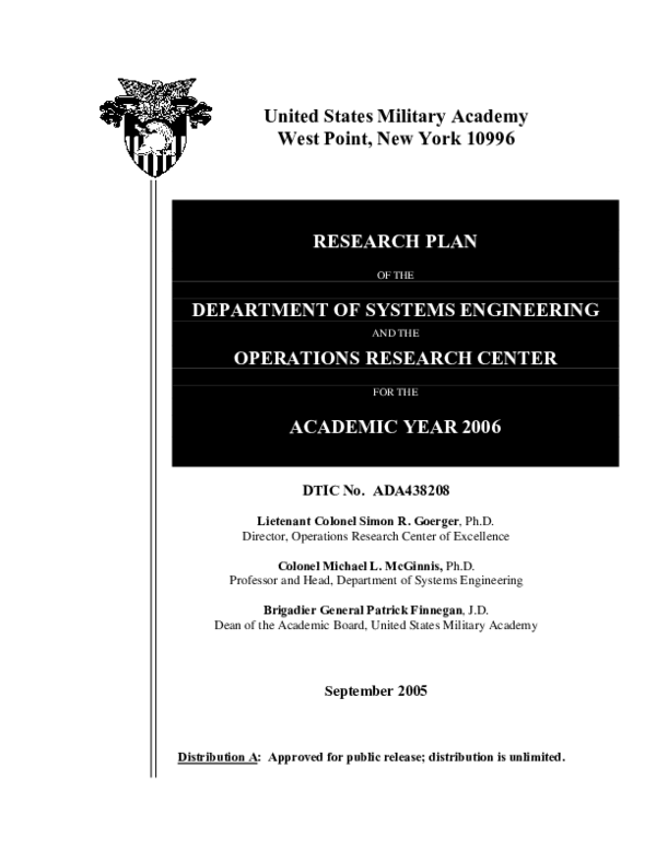 (PDF) Research Plan of the Department of Systems Engineering and the ...