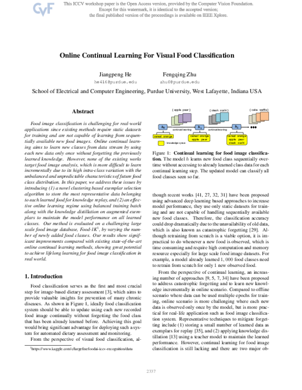(PDF) Online Continual Learning For Visual Food Classification