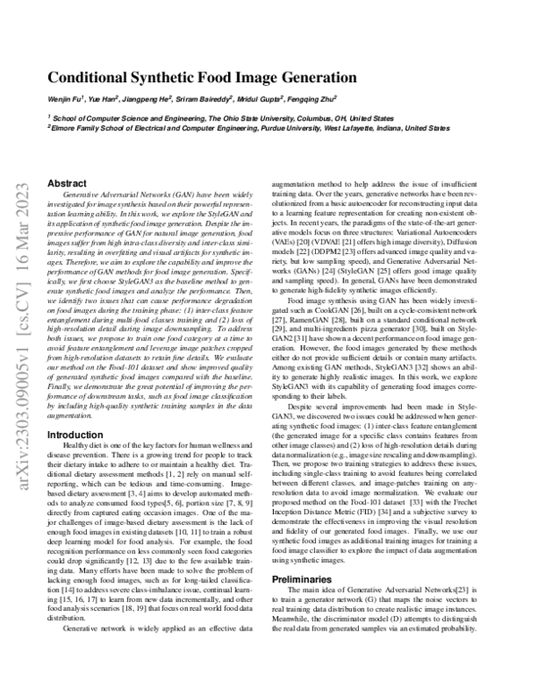(PDF) Conditional Synthetic Food Image Generation