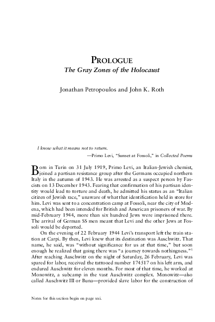 (PDF) PROLOGUE The Gray Zones of the Holocaust