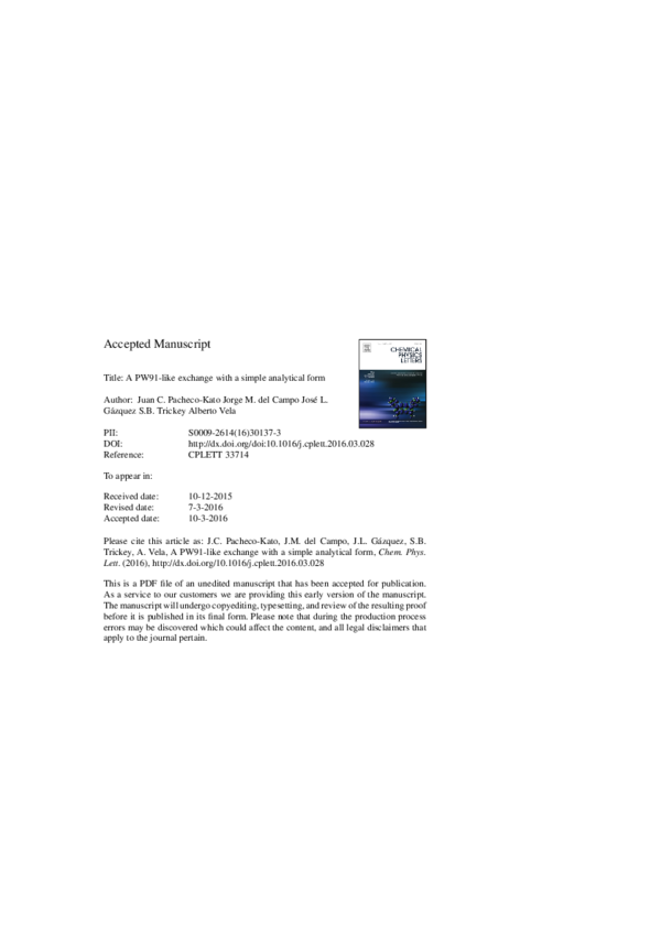 (PDF) A PW91-like exchange with a simple analytical form