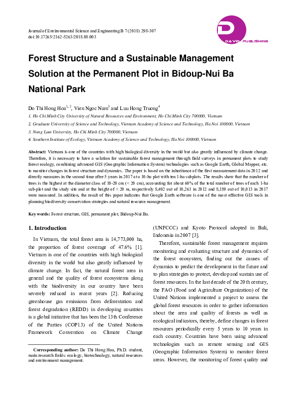 (PDF) Forest Structure and a Sustainable Management Solution at the ...