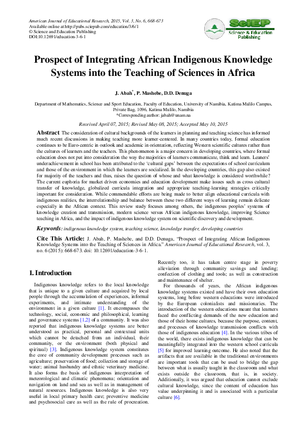 (PDF) African Indigenous Knowledge and the Sciences
