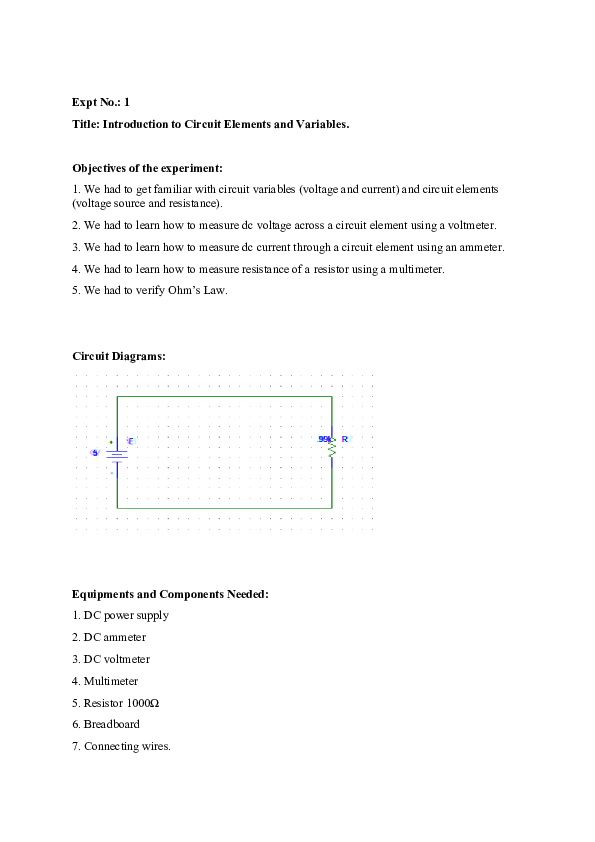 (DOC) Experiment 1 Post Lab Introduction to Circuit Elements and Variables